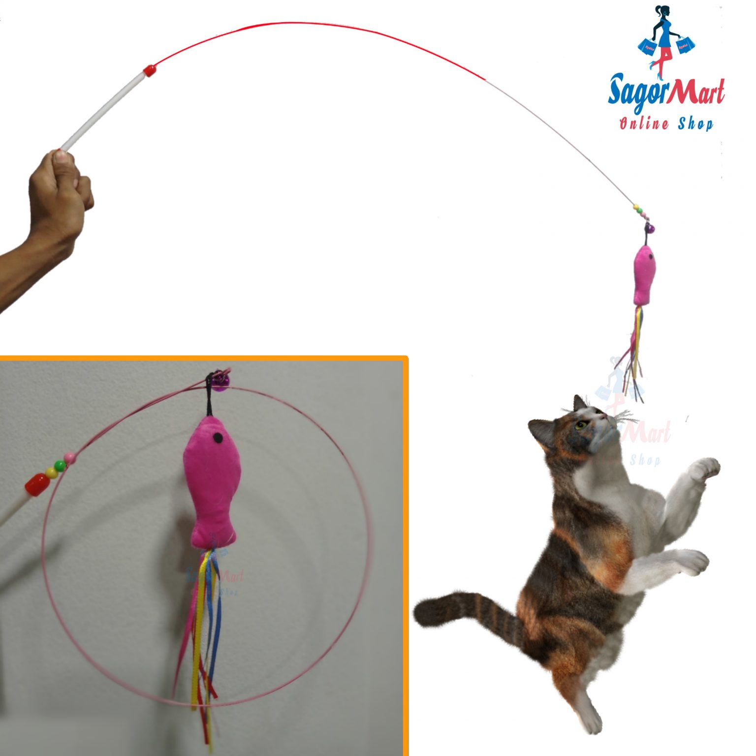 Feather Teaser fish Wand Cat Toy - Sagor Mart